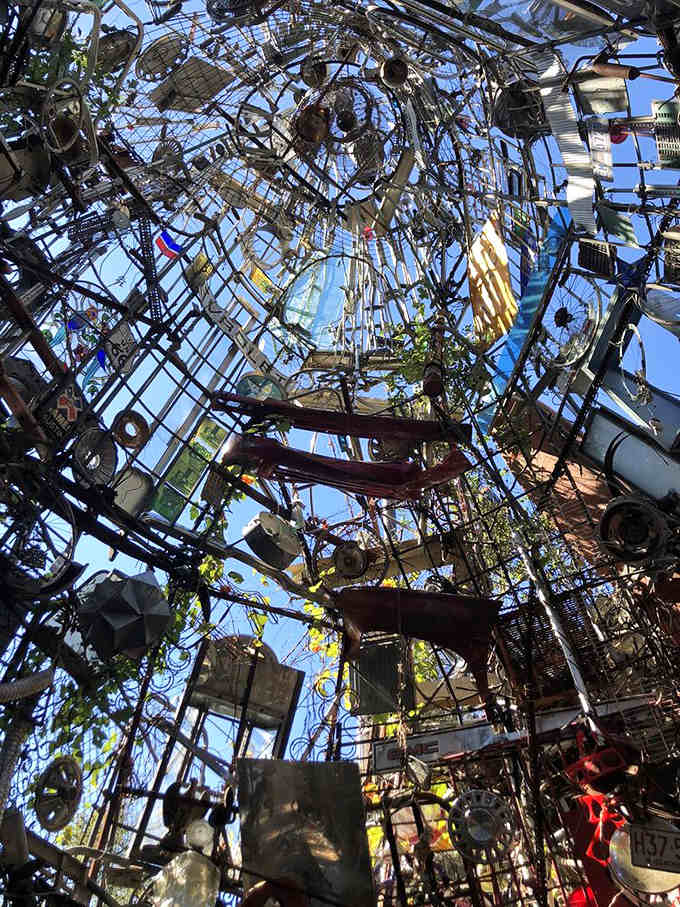 Looking up through this kaleidoscope of cast-offs, you'll see the sky framed by pure creative madness.