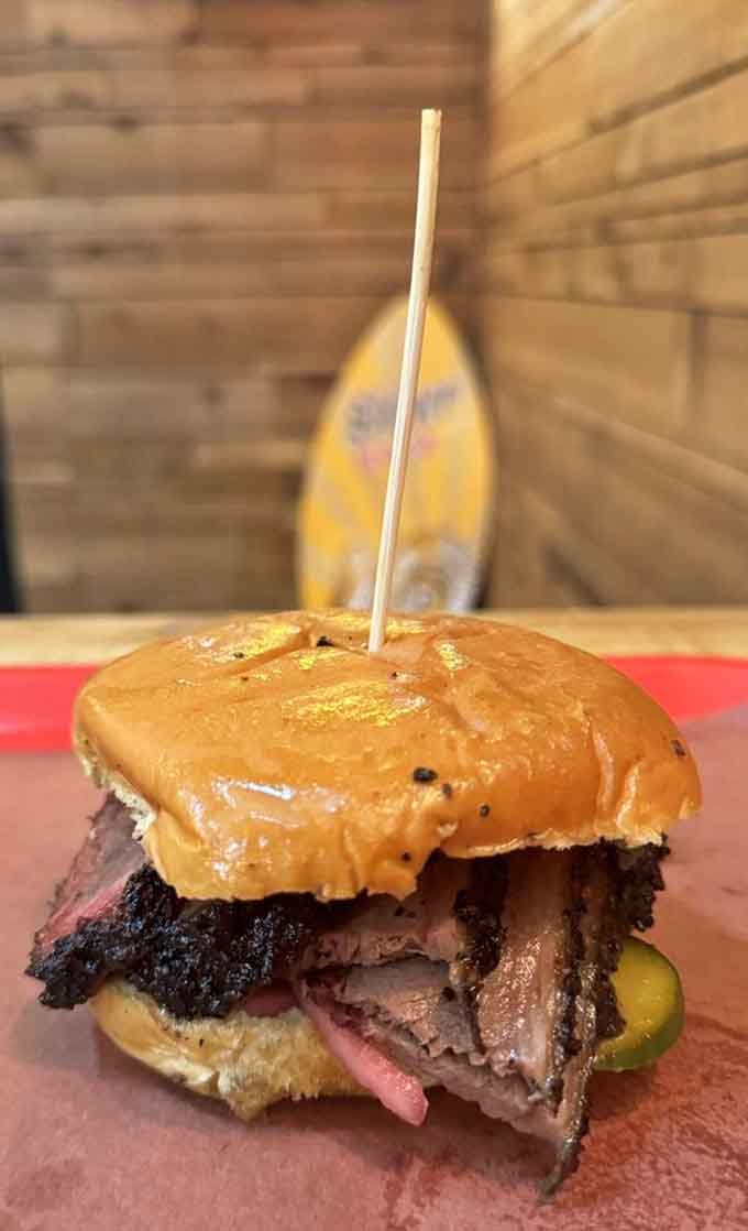 When your brisket sandwich needs structural support from a toothpick, you know you're in for something special.