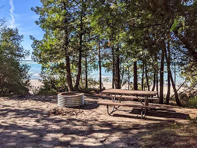 Beachside camping spots where Lake Michigan becomes your front yard and alarm clock simultaneously.