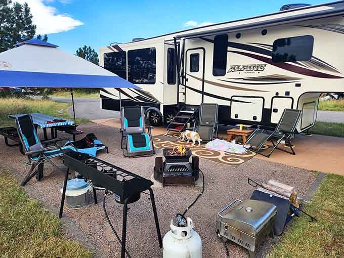 When your camping setup includes more amenities than your first apartment, you're doing something gloriously right.