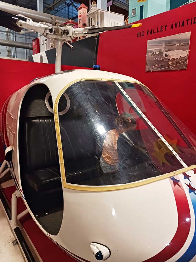 Future pilots can climb into this helicopter cockpit and pretend they're flying over the Central Valley's endless farmland.