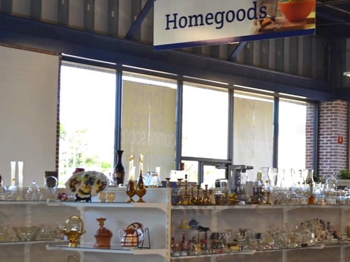 The homegoods section glows with possibility, where your next favorite serving platter is definitely hiding somewhere on these shelves.