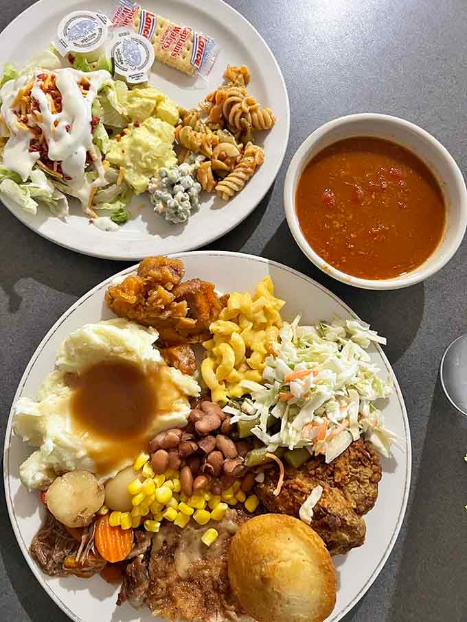 This is what victory looks like: a plate so full it defies the laws of physics and common sense.