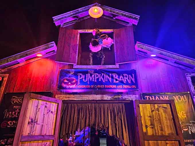 The Pumpkin Barn looks charming from outside, which is exactly how they get you to walk inside voluntarily.