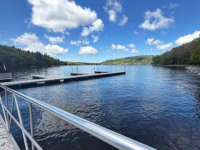 Floating docks stretch into crystalline water, inviting you to leave your landlubber life behind for good.