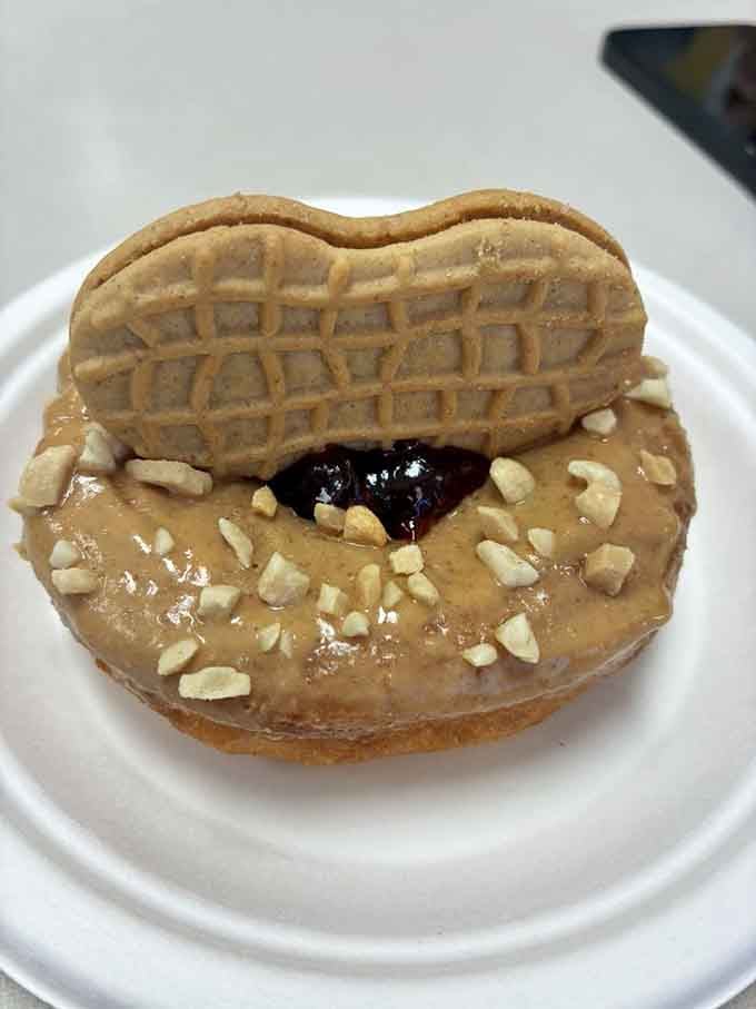 The Hummingbird Harry: a peanut butter and jelly donut topped with a Nutter Butter cookie, because subtlety is overrated and delicious is everything.