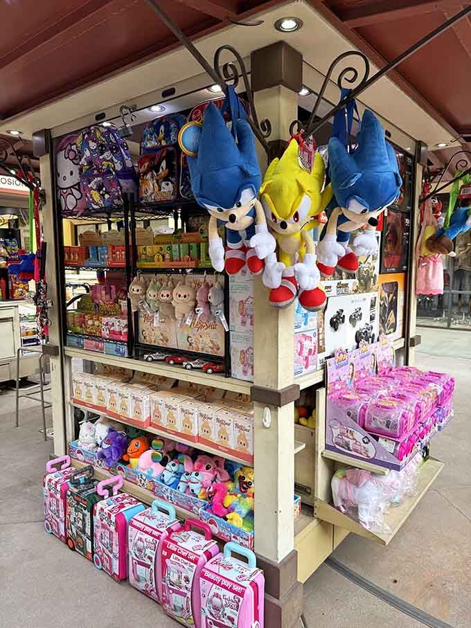 Sonic the Hedgehog hanging upside down is either a brilliant merchandising choice or someone's having way too much fun.