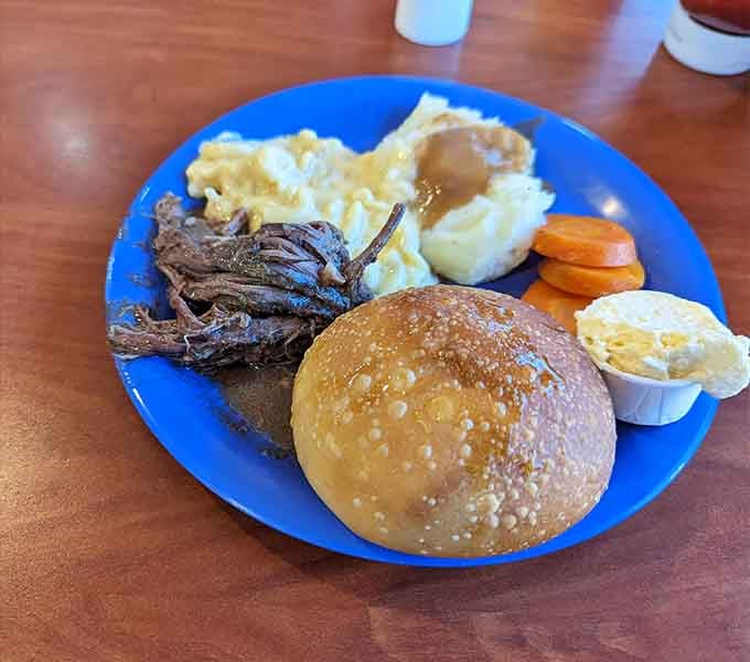 Pot roast so tender it practically falls apart, paired with vegetables that actually taste like vegetables should.