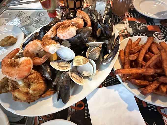 This seafood platter looks like the ocean decided to throw you a personal party, complete with shrimp, mussels, and clams.