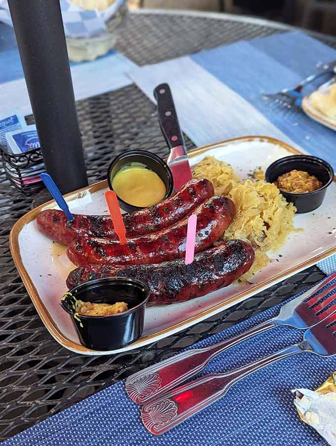 When your sausage platter arrives looking like it conquered a mountain and brought back trophies, you know dinner's serious.