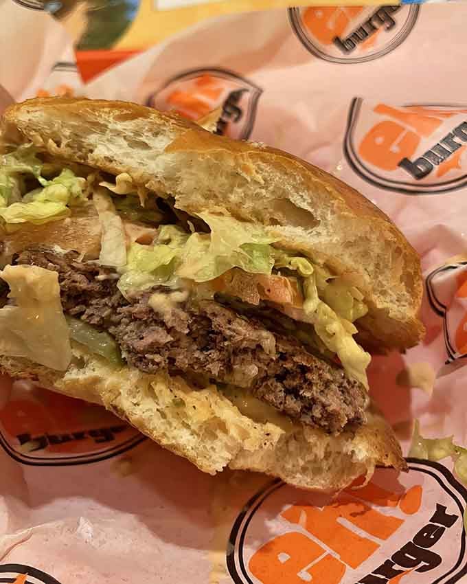 Look at that cross-section: a perfectly cooked patty with all the fixings nestled in a bun that actually holds together.