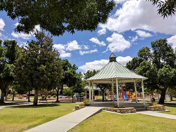 Madeline Park offers shaded gazebos where you can actually enjoy being outside without melting into the pavement.