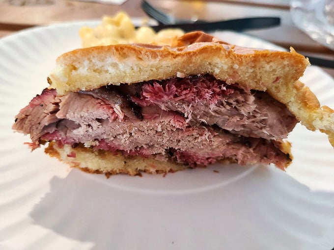 When brisket meets bread with pickles as the mediator, you know you're in for some serious sandwich diplomacy.
