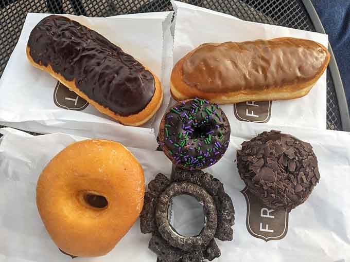 Long johns and glazed rings living together in perfect harmony, proving that variety really is the spice of life.