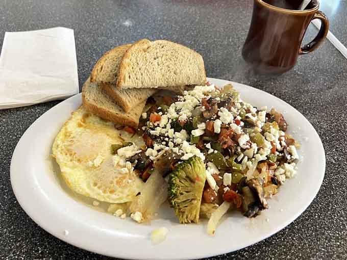 This breakfast plate proves that vegetarian food can be hearty, satisfying, and absolutely worth the trip to Ann Arbor.