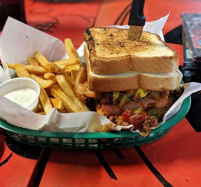 When your burger arrives wearing grilled cheese as buns, you know someone in that kitchen thinks outside the box.