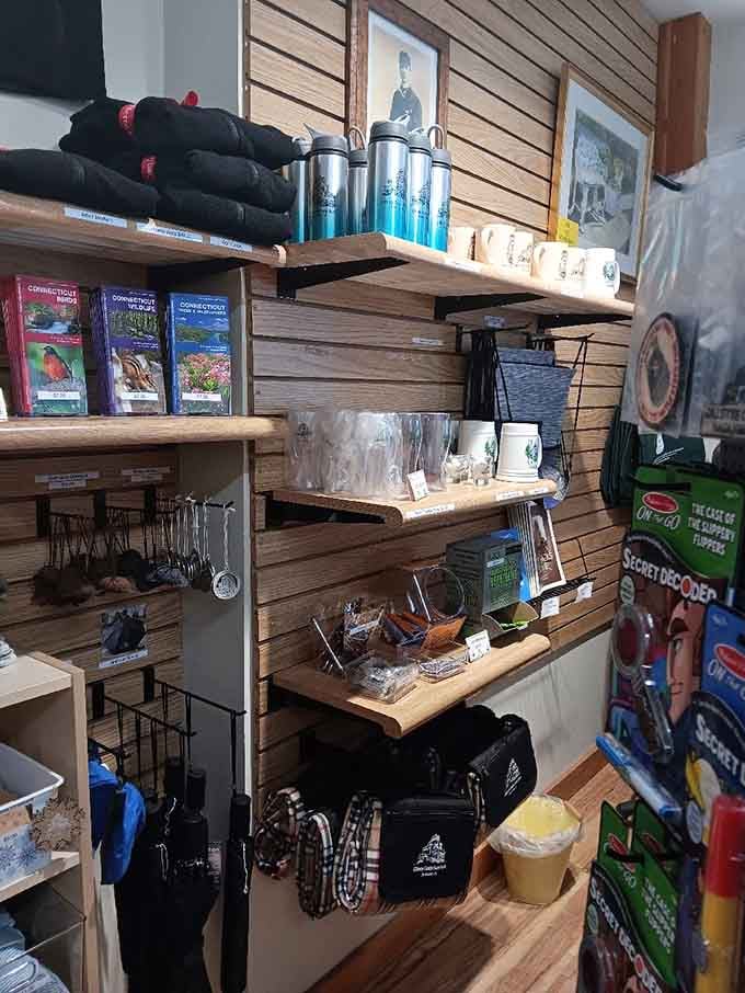 Even the gift shop maintains that rustic charm, because why break character when you're living the castle life?