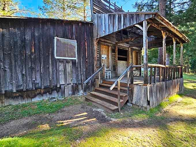 The general store stands ready to dispense wisdom instead of goods, its shelves now stocked with memories.