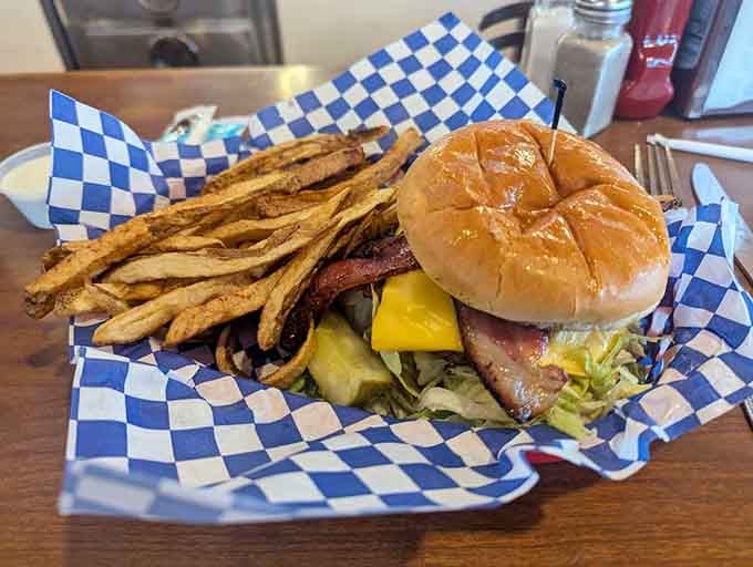 That burger and those crispy fries are exactly what you need after a long drive on Route 66.