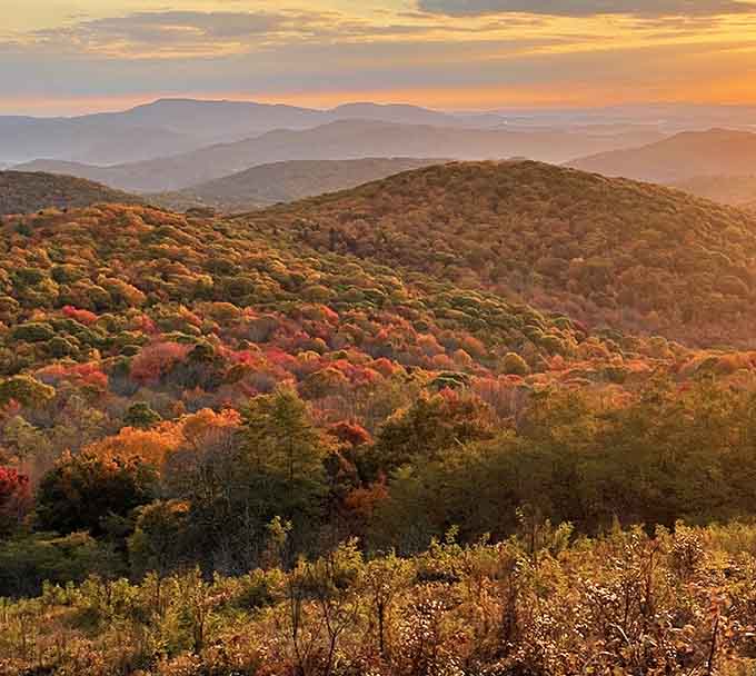 Autumn's grand finale painted across endless peaks, better than any screensaver you've ever downloaded.
