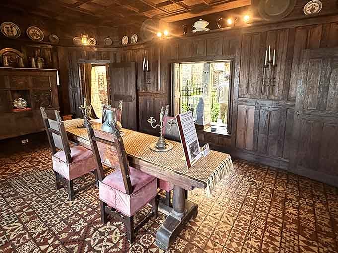 Medieval dinner parties hit different when your dining room has authentic centuries-old wood paneling and candelabras.