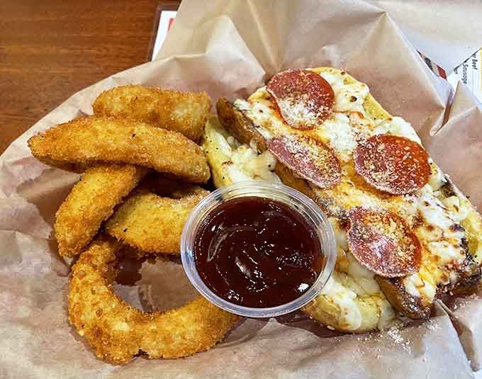 When pizza meets hot dog, beautiful things happen, and pepperoni has never looked more at home.