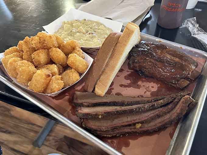 The two meat plate with golden tots proves Missouri knows how to do comfort food that actually comforts.