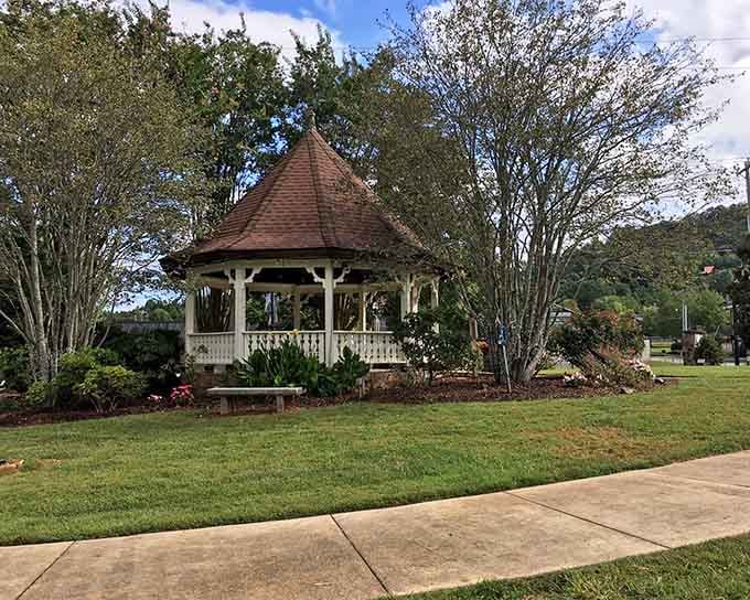 The town gazebo sits ready for everything from summer concerts to marriage proposals that'll make everyone cry happy tears.