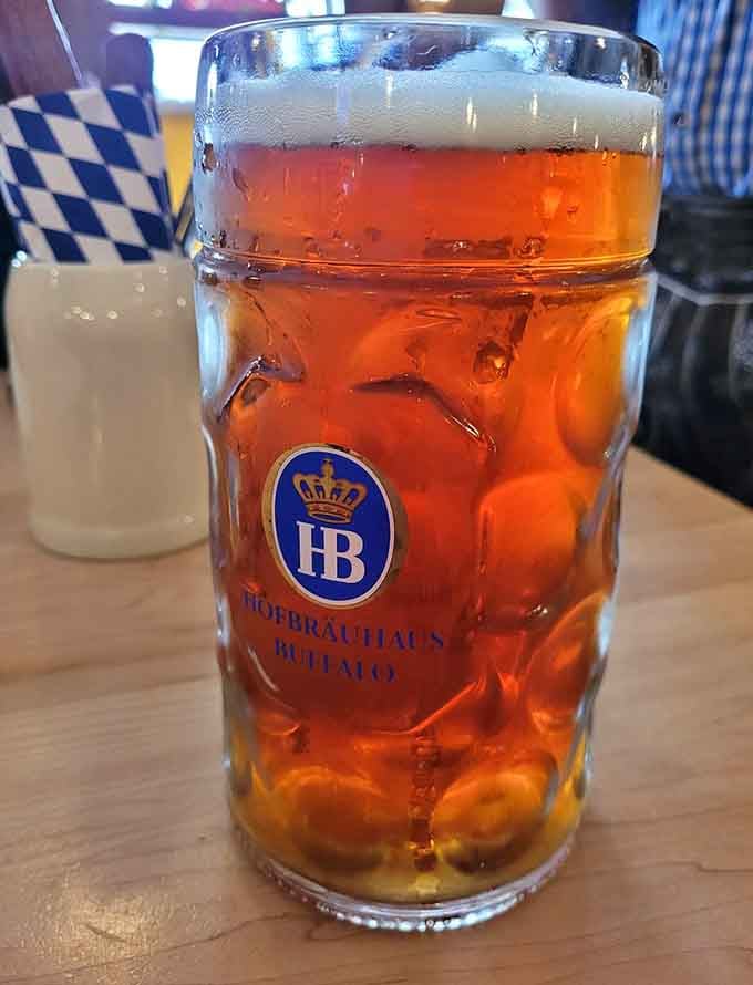 That amber glow isn't just beer, it's liquid happiness wearing the official Hofbr&auml;uhaus crown.