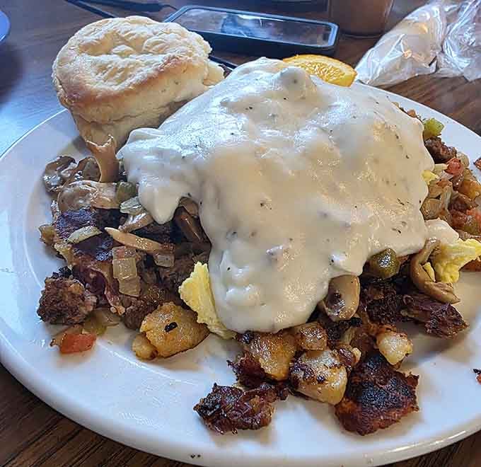 That mountain of hash browns topped with sausage gravy could solve most of life's problems, honestly.