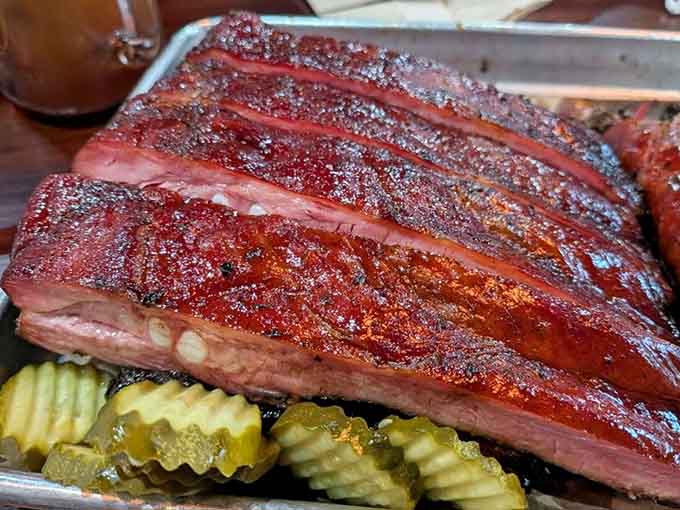 These ribs have the kind of bark that makes you understand why people write love songs about barbecue.
