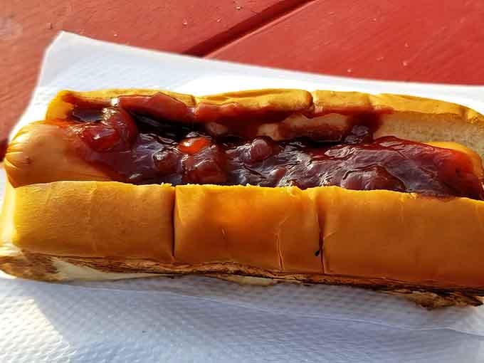 Behold the BBQ dog in all its glory, proof that simple ingredients can create absolute magic.