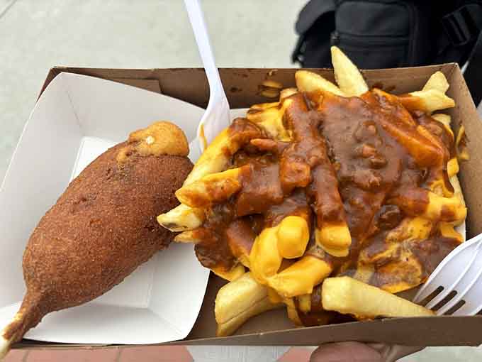 When one corn dog isn't enough, add chili cheese fries and call it a balanced meal.