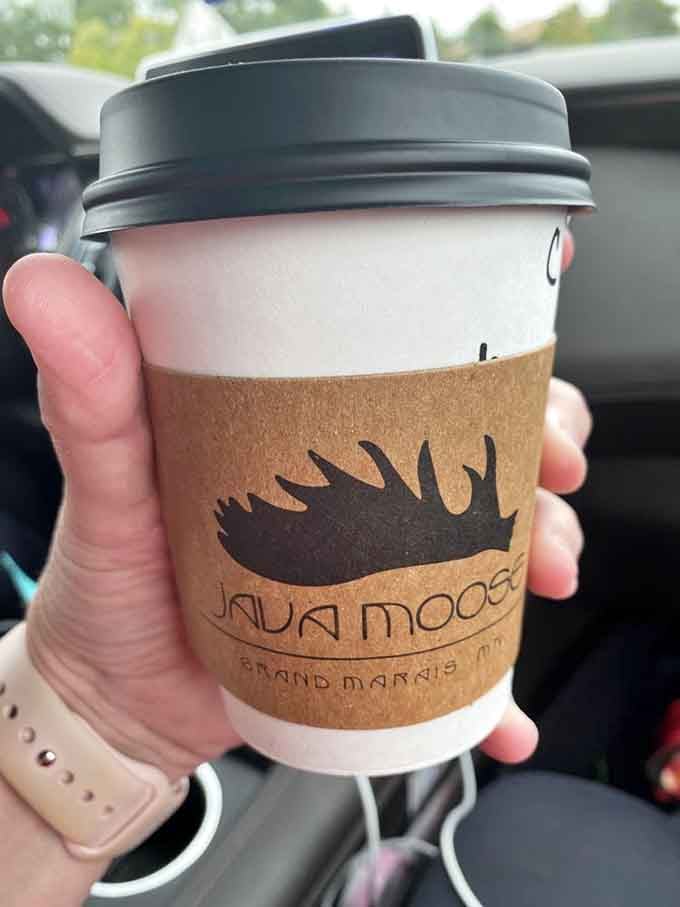 Even their hot cider comes with that signature moose sleeve, because branding matters.
