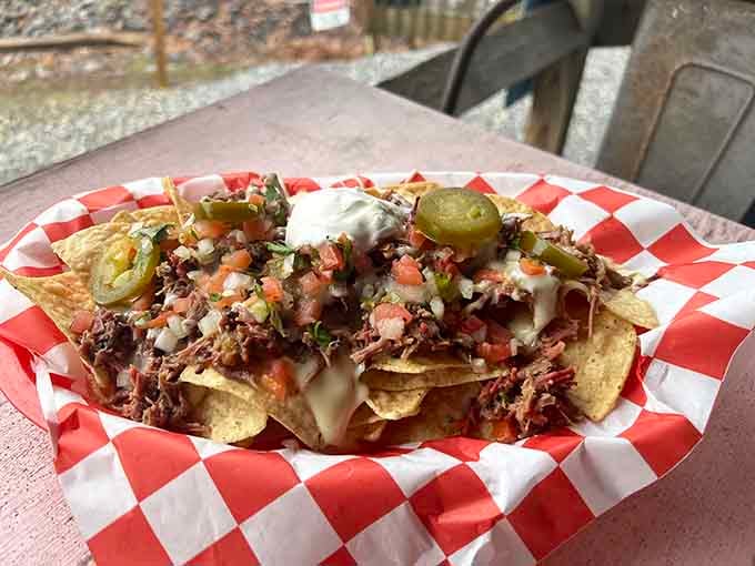 Nachos loaded with smoked meat and all the fixings prove that fusion cuisine doesn't need to be fancy.