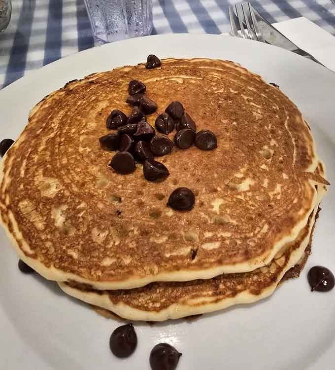 Chocolate chip pancakes that could make a grown adult forget about their low-carb resolutions without a single regret.