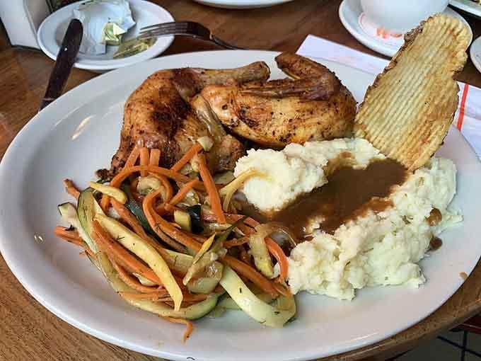 Roasted chicken with mashed potatoes and gravy proves that sometimes the simplest dishes are the most satisfying ones.