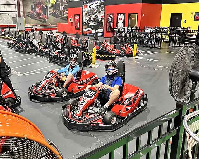 Real racers on real karts, proving that age is just a number when you've got competition in your blood.