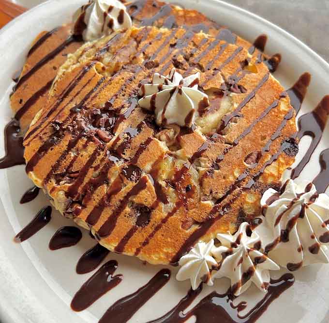 Boston Cream Pie transformed into a pancake because someone finally asked the right questions about breakfast possibilities.
