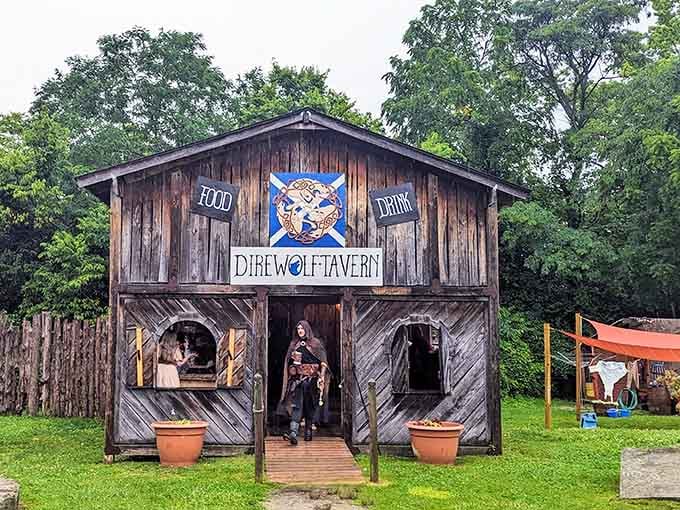 The Direwolf Tavern beckons hungry travelers with promises of hearty fare and medieval atmosphere fit for any Game of Thrones fan.