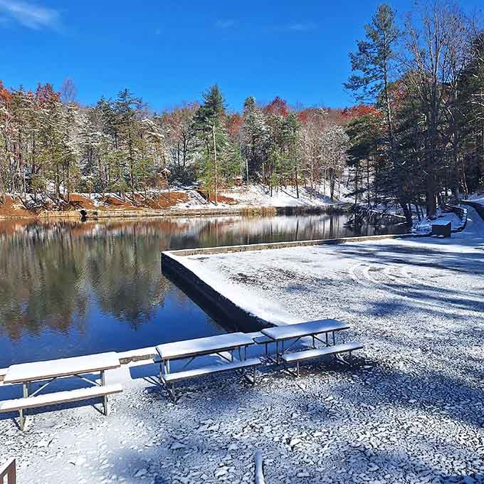 Winter transforms the lake into a postcard scene that'll make your friends question if you left the state.