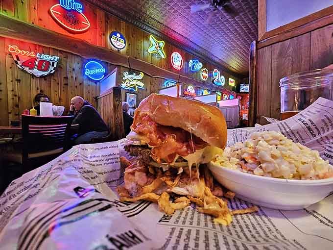 This bacon cheeseburger tower requires an engineering degree to eat, but the effort is absolutely worth the delicious structural collapse.