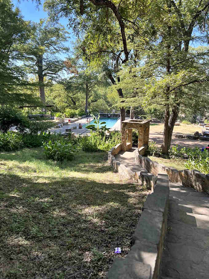 The man-made pool fed by spring water offers traditional swimming with a natural twist, best of both worlds really.