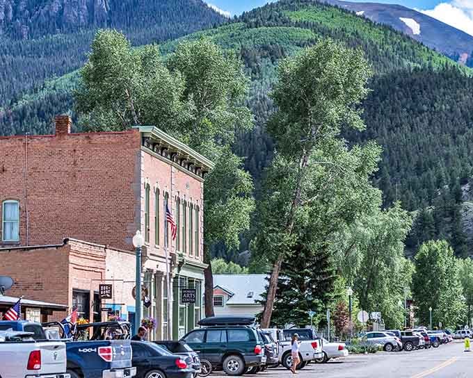 Brick buildings and leafy trees create a Main Street scene that would make Andy Griffith feel right at home in the Rockies.