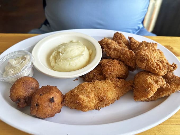 Golden catfish with hushpuppies and mashed potatoes, because sometimes dinner needs to give you a proper Southern hug.