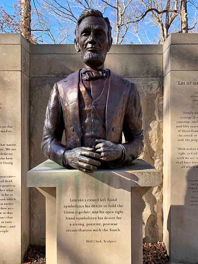 Lincoln's bronze likeness sits in quiet contemplation, probably thinking about how nice central heating would've been.