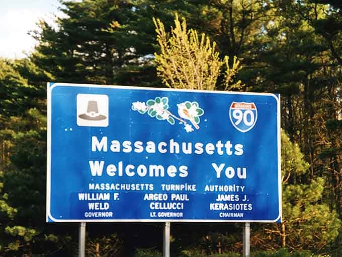 This vintage sign reminds us that Massachusetts has been rolling out the welcome mat for generations.