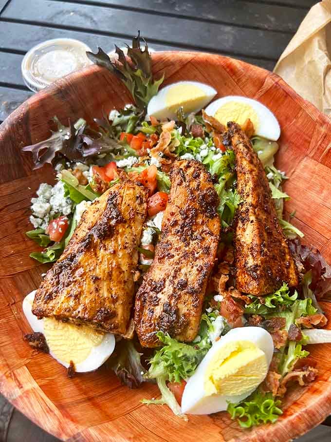 Blackened mahi over fresh greens with hard-boiled eggs&mdash;this salad means serious business and serious flavor.