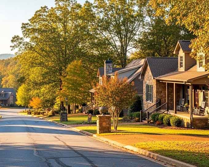 Golden hour transforms these tree-lined streets into something Norman Rockwell would've painted between apple pies and baseball games.