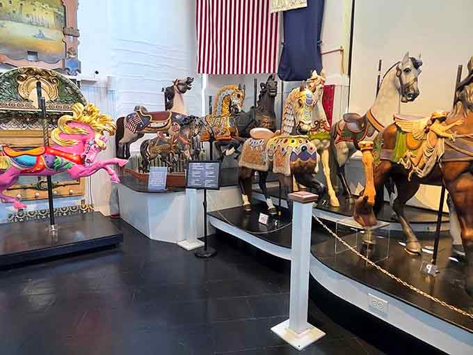 These prancing steeds showcase the golden age when carousel carving was serious business.